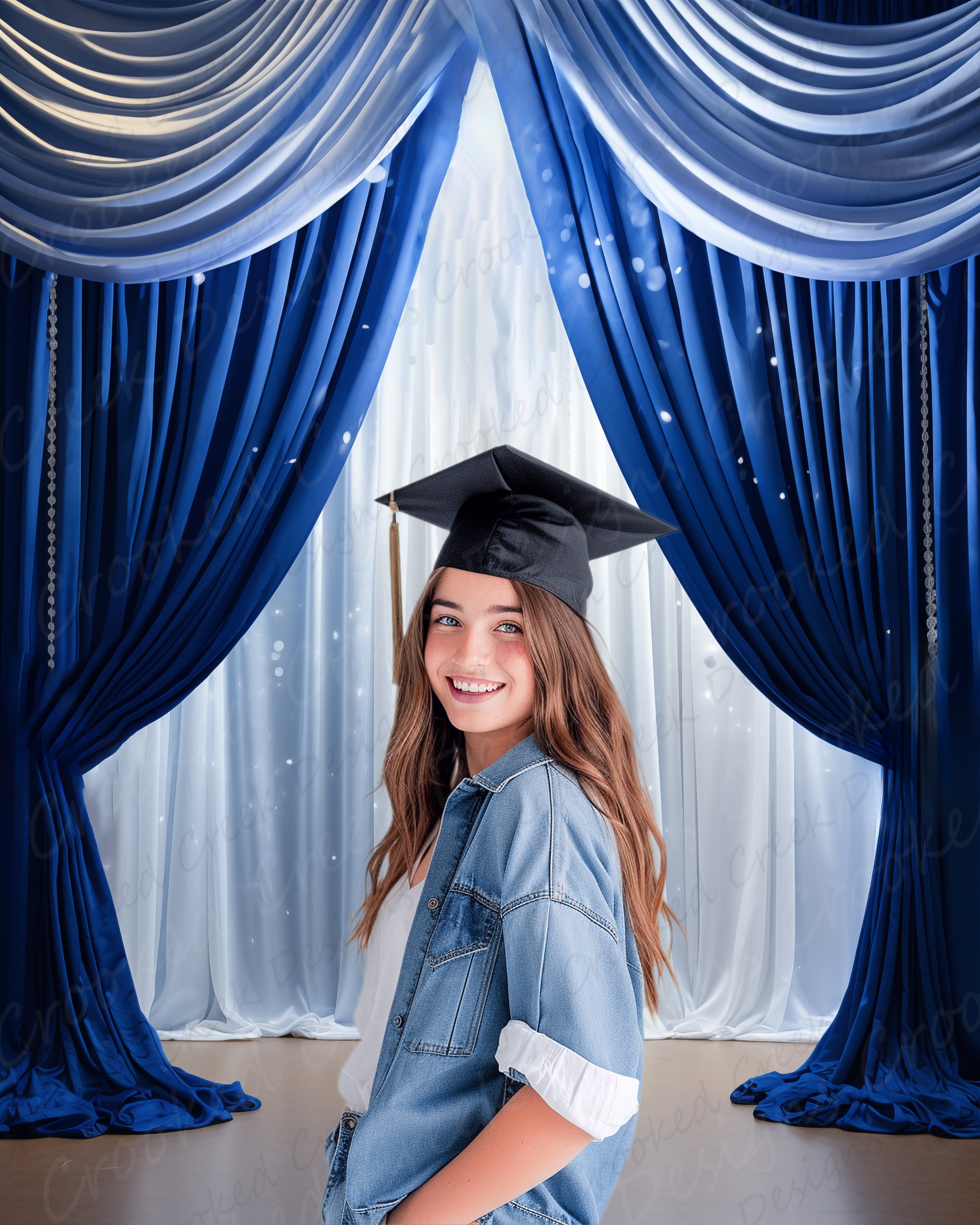 Blue and White Digital Backdrop Curtains | School Colors Prom and ...