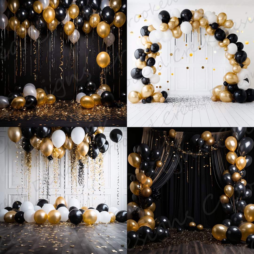 Black and Gold Photography Arch Backdrop | 4 Digital Party Backgrounds ...
