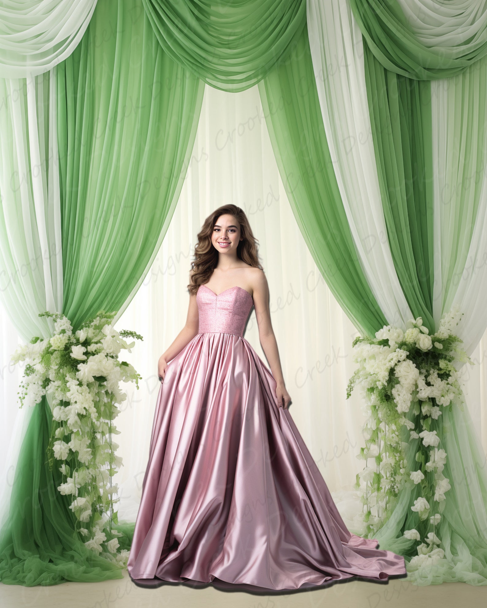 Green and White Digital Backdrop Curtains | School Colors Prom and ...