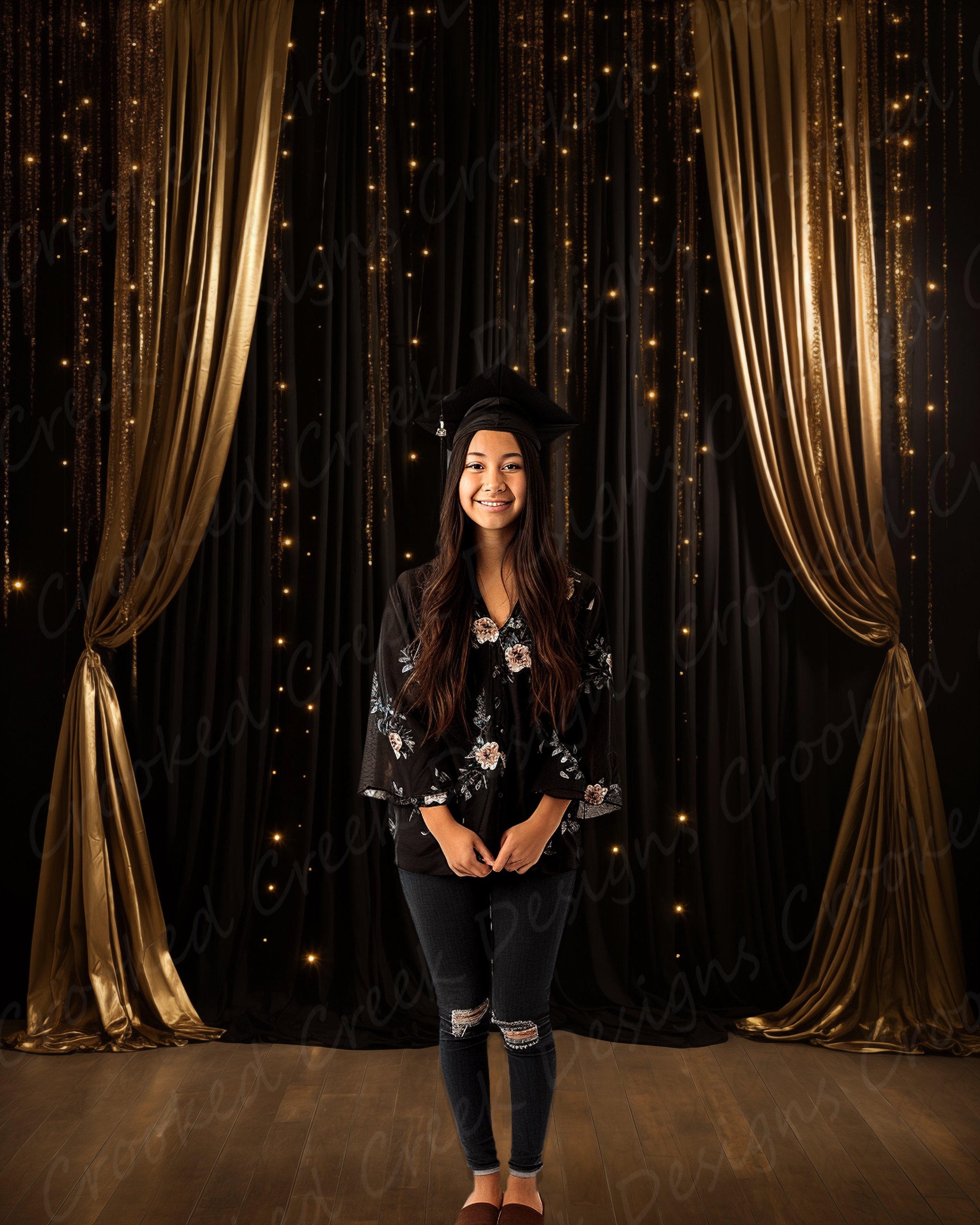 Black and Gold Digital Backdrop Curtains | School Colors Prom and ...
