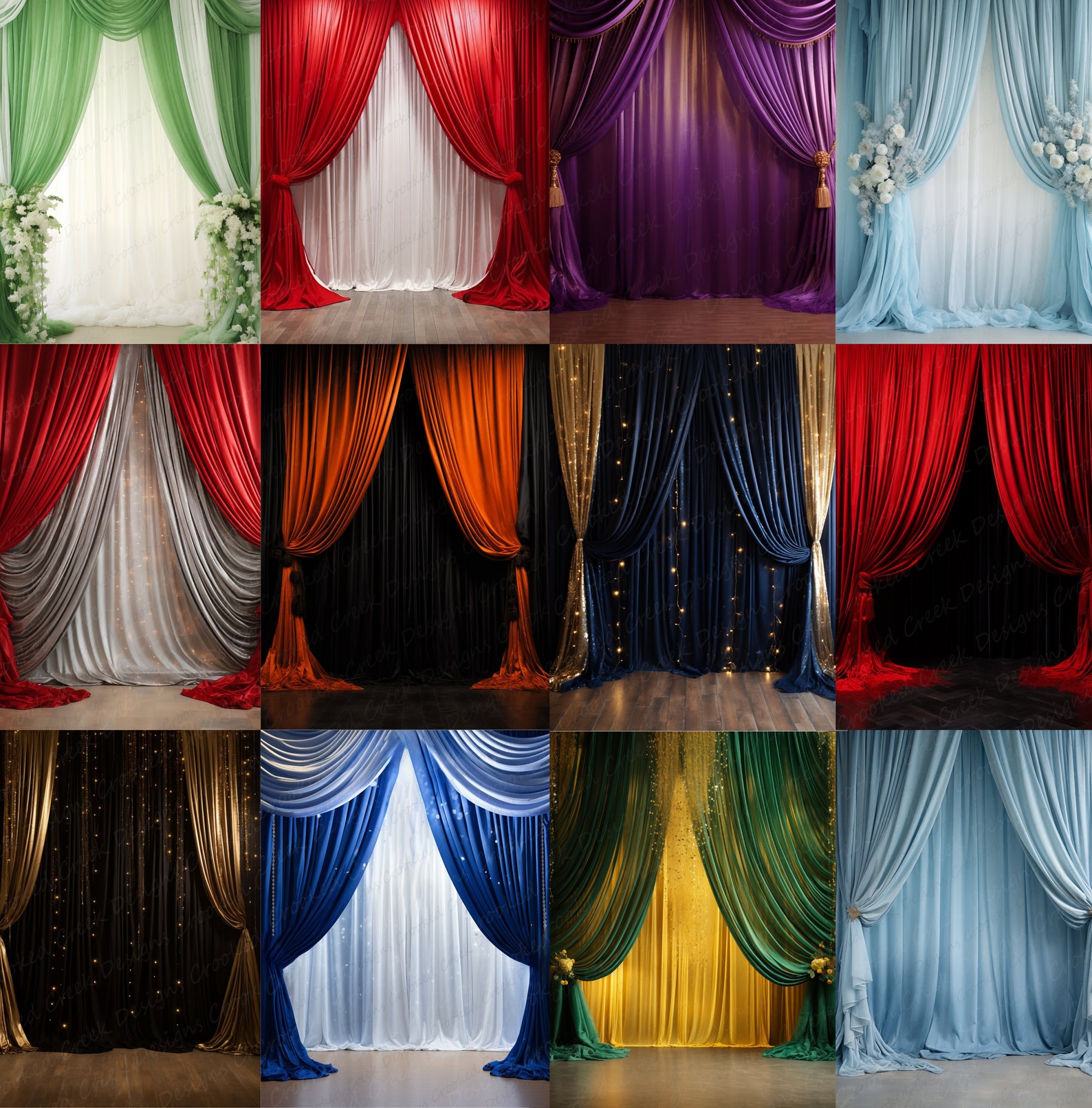 Colorful Curtain Digital Backdrop Bundle: Prom & Graduation (PSD, JPG ...