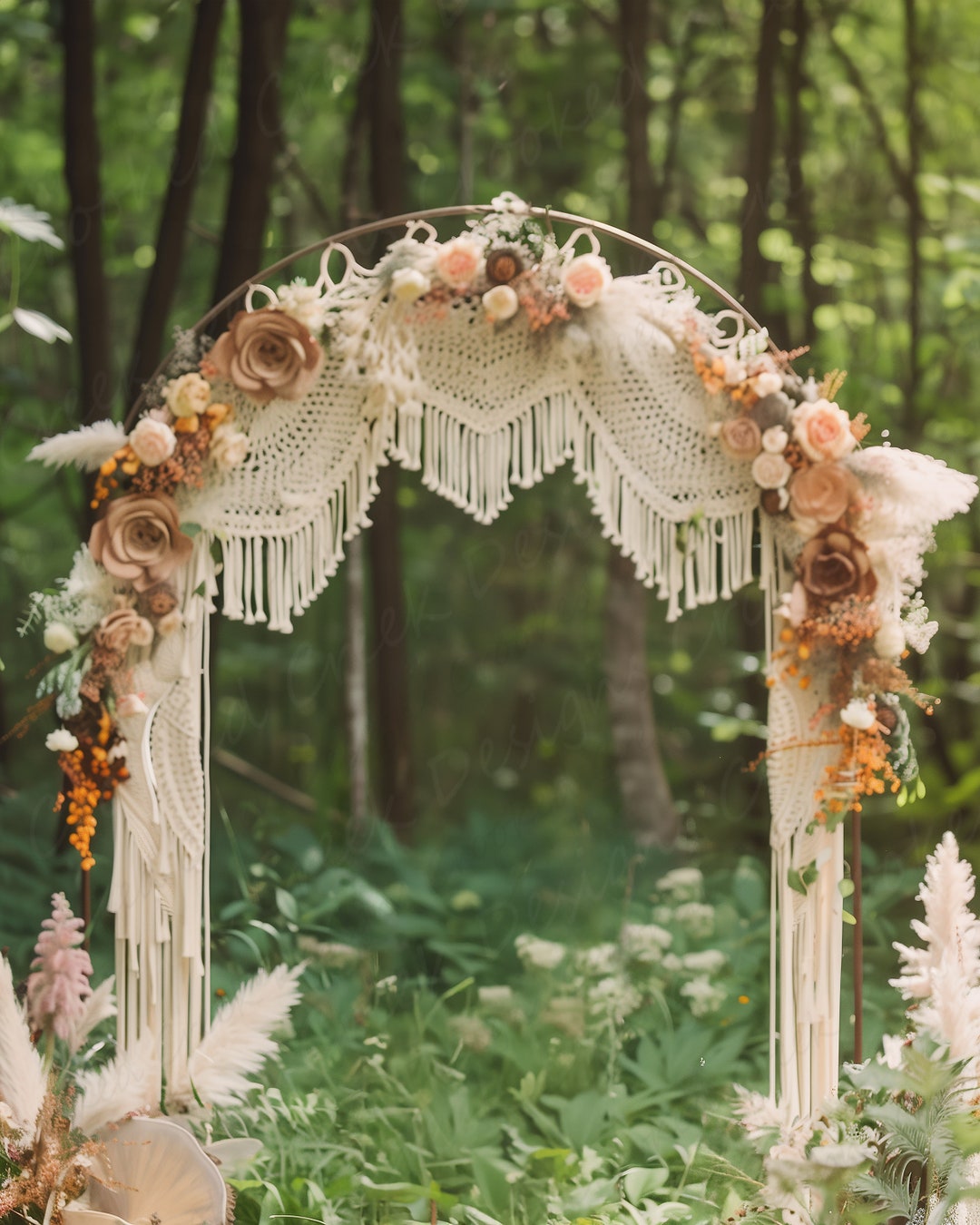 Boho Floral Arch Bokeh Digital Backdrop | Blurred Floral Summer ...