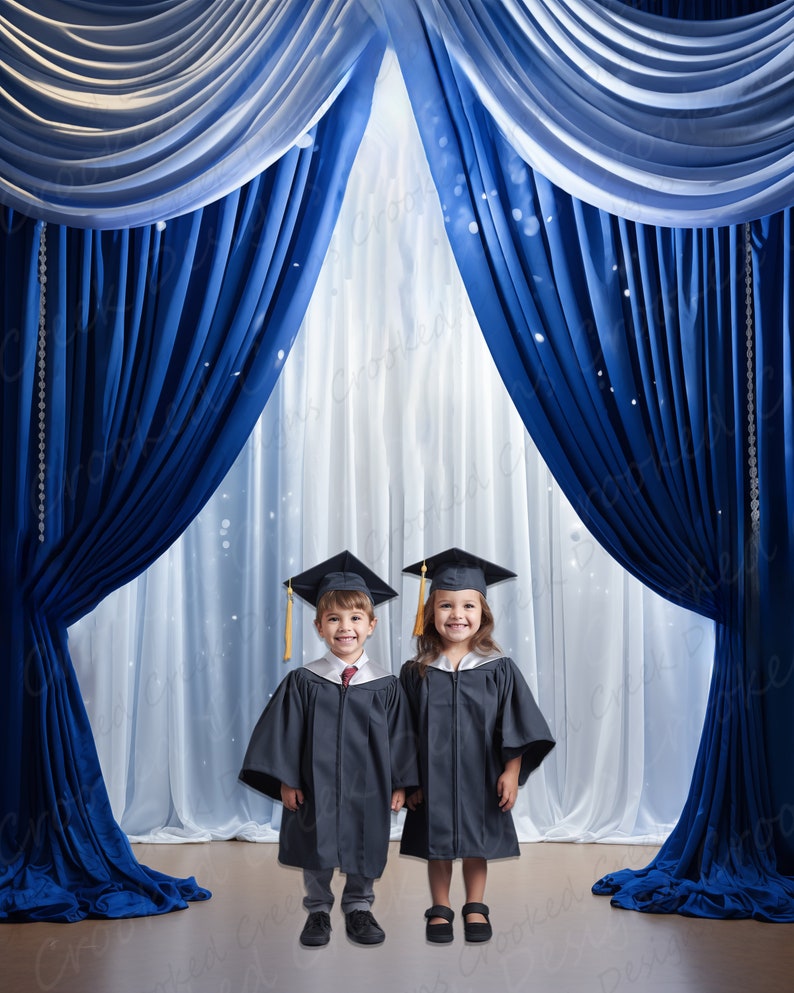 Blue and White Digital Backdrop Curtains | School Colors Prom and ...