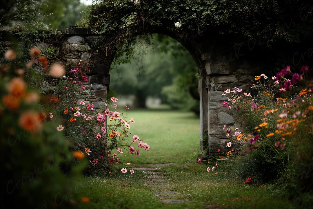 Stone Garden Arch Digital Backdrop – Cottagecore Spring Outdoor ...