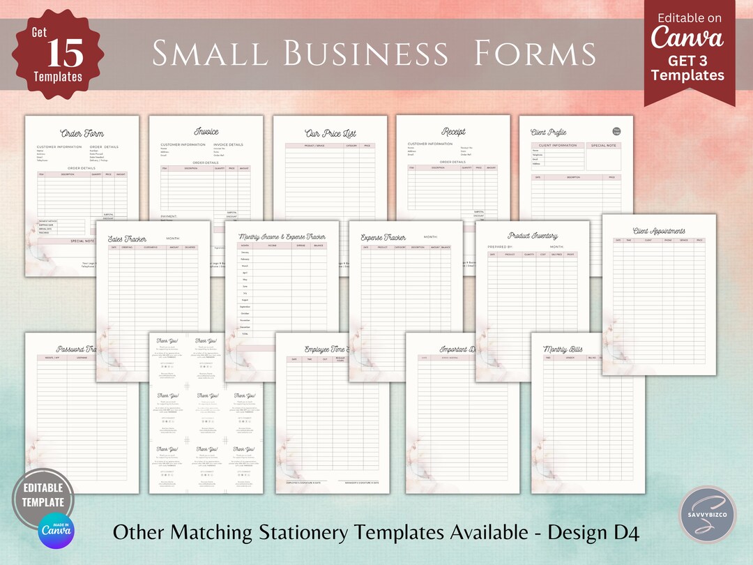 15 Small Business DIY Form Templates Invoice Receipt Price - Etsy