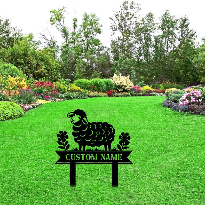 Custom Sheep Farm Garden Metal Sign, Personalized Gardener Name Sign ...
