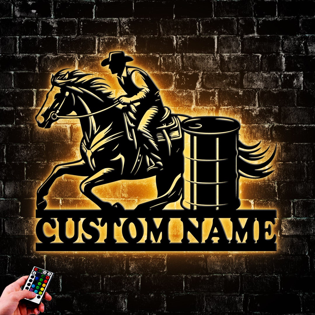 Custom Barrel Racing, Galloping Horse Metal Wall Art Led Light ...