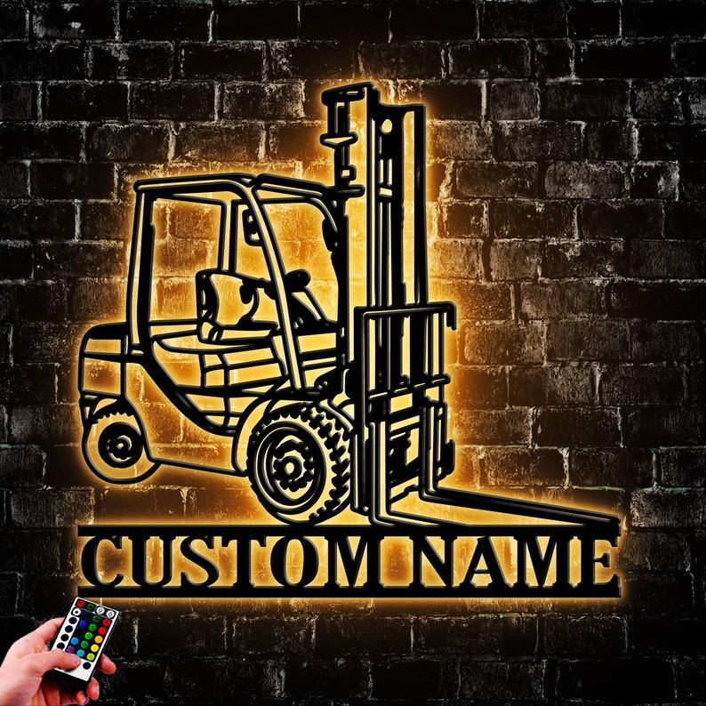 Custom Forklift Metal Wall Art Led Light, Personalized Forklift Truck ...