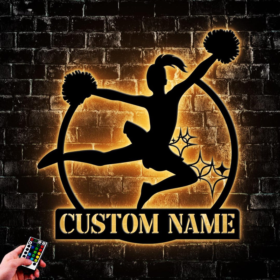 Custom Cheerleading Metal Wall Art LED Light, Personalized Cheerleader ...