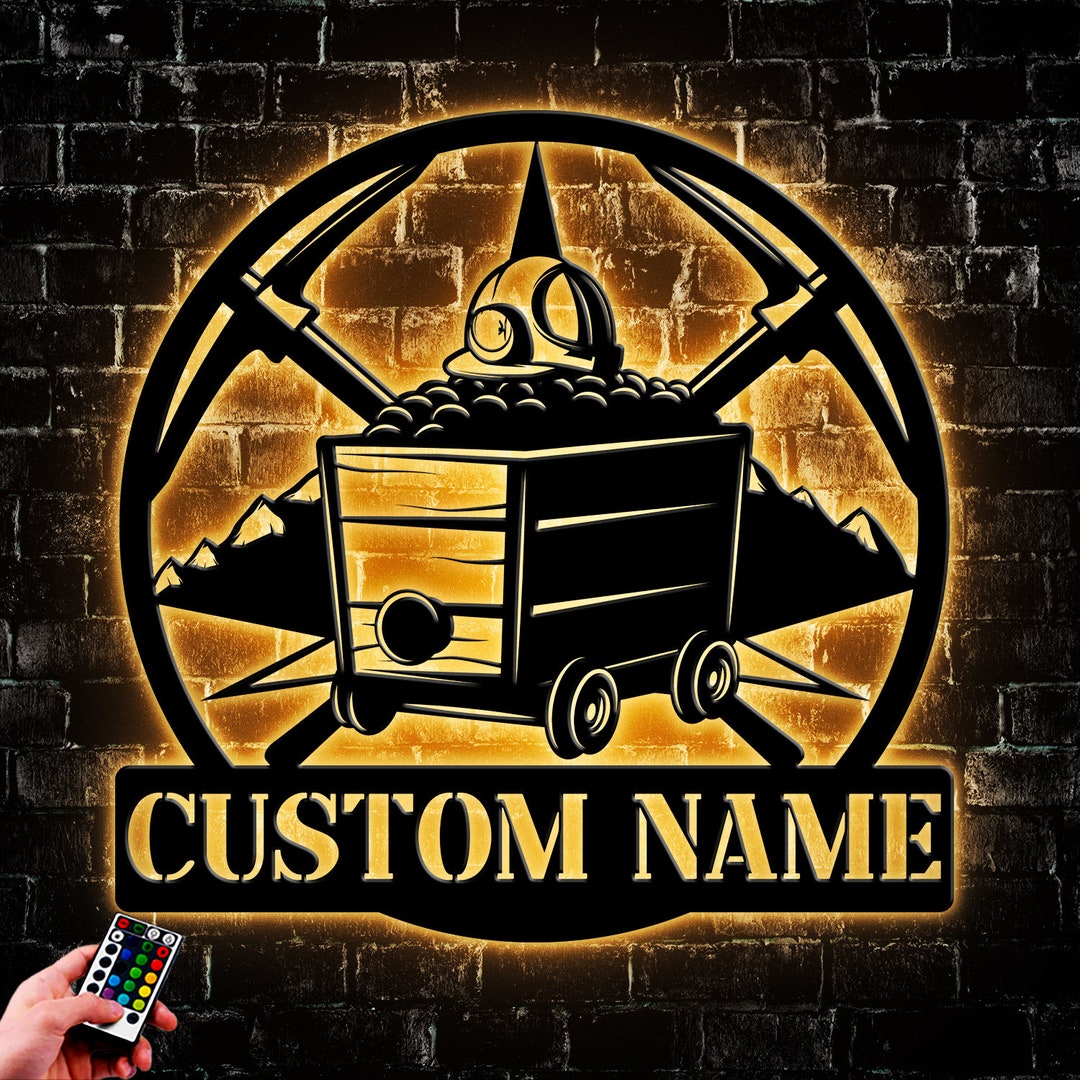 Custom Coal Mining Metal Wall Art Led Light, Personalized Miner Name ...