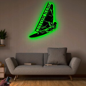 Custom Windsurfing Metal Wall Art Led Light, Personalized Windsurfer ...