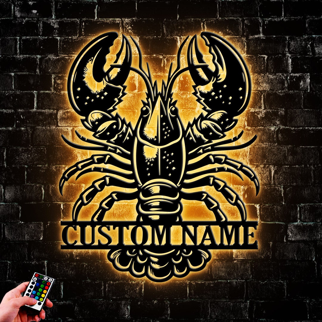 Custom Lobster Metal Wall Art Led Light, Personalized Ocean Lover Name ...