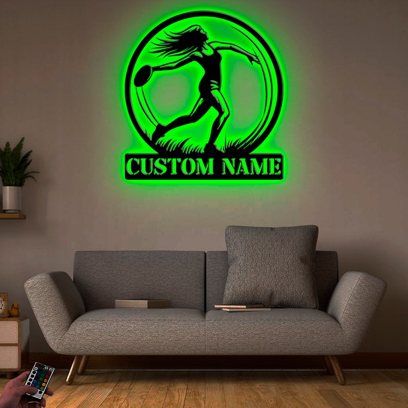 Custom Female Discus Thrower Metal Wall Art LED Light, Personalized ...