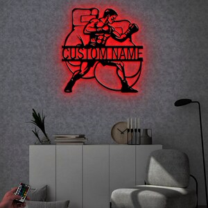 Custom Boxing Metal Wall Art Led Light, Personalized Boxer Name Sign ...
