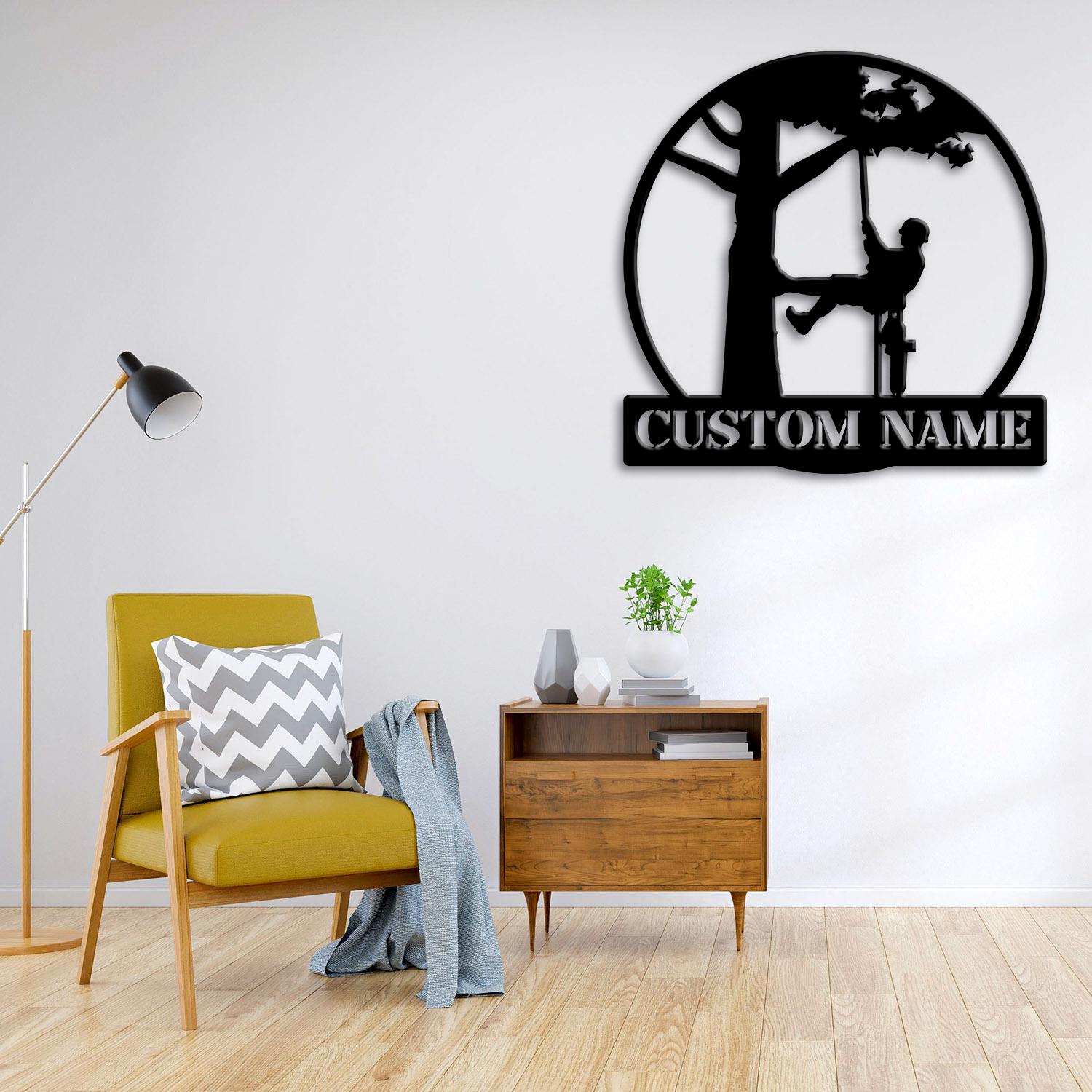 Custom Arborists Metal Wall Art LED Light, Personalized Tree Climber ...