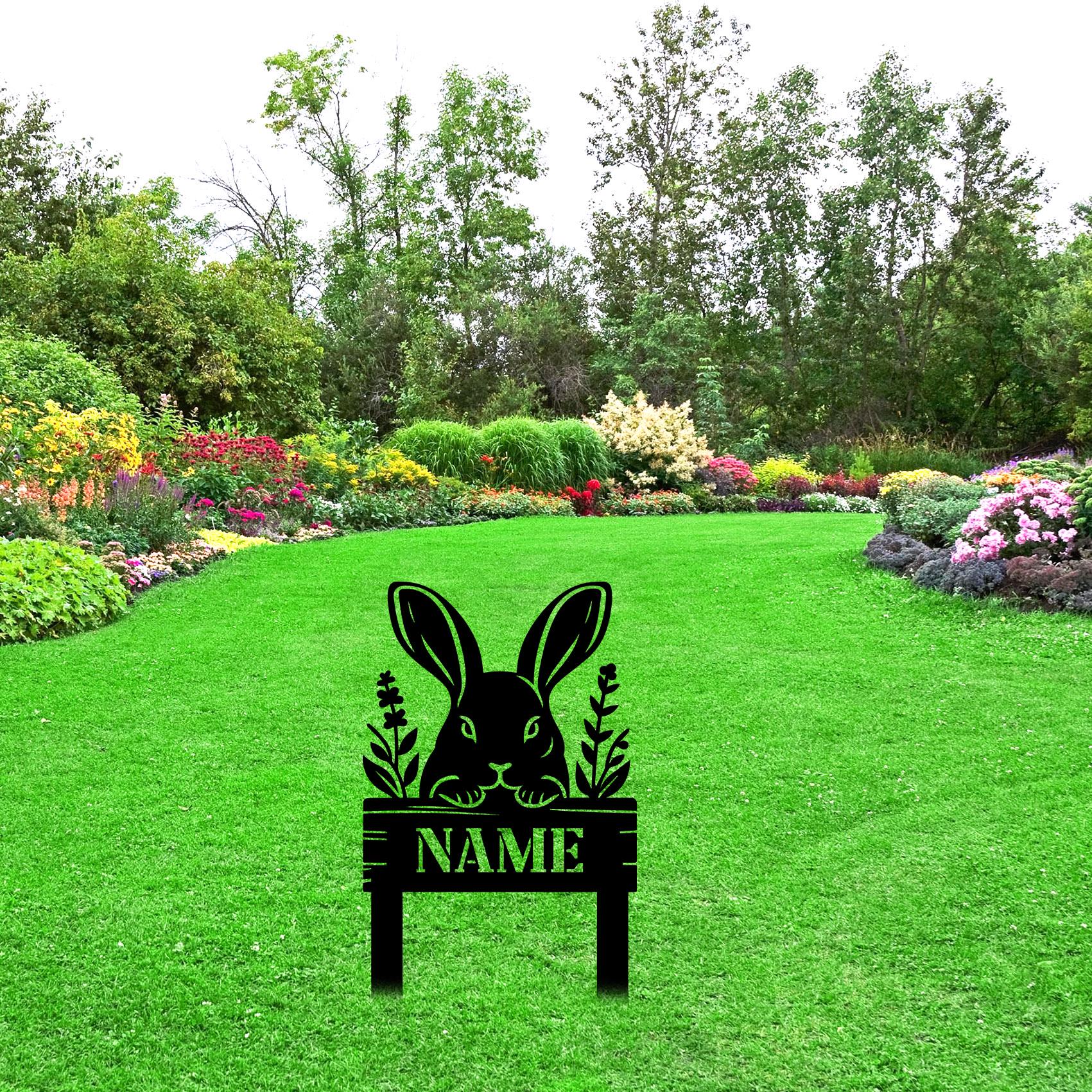 Custom Rabbit Farm Garden Metal Sign, Personalized Gardener Name Sign ...