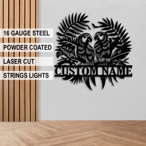 Custom Parrot Metal Wall Art LED Light, Personalized Bird Lover Name ...