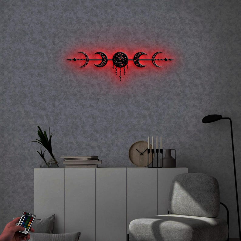 LED Moon Phases Metal Wall Art: Celestial Lunar Cycle Decor - Etsy