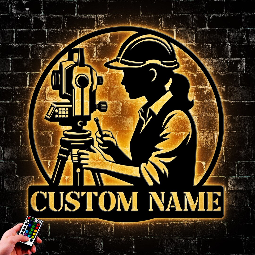 Custom Geodetic Device Metal Wall Art Led Light, Personalized Surveyor ...