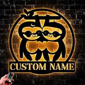 Custom Cute Couple Sloth Love Metal Wall Art LED Light, Personalized ...