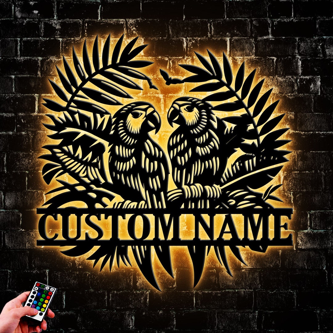 Custom Parrot Metal Wall Art LED Light, Personalized Bird Lover Name ...