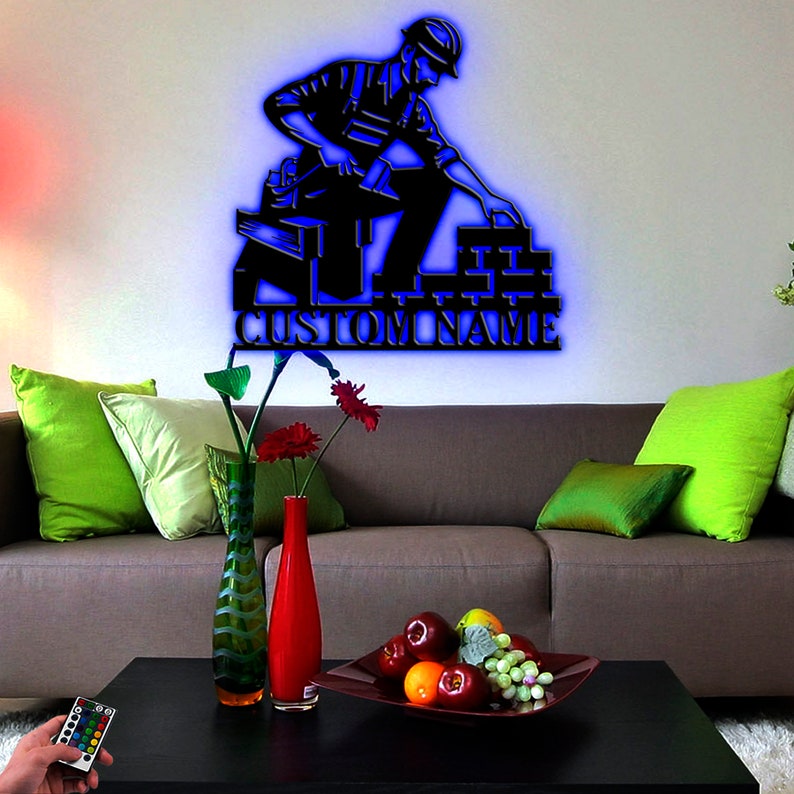 Custom Construction Industry Metal Wall Art Led Light, Personalized ...