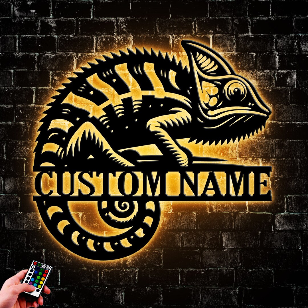 Custom Chameleon Animal Metal Wall Art LED Light, Personalized ...