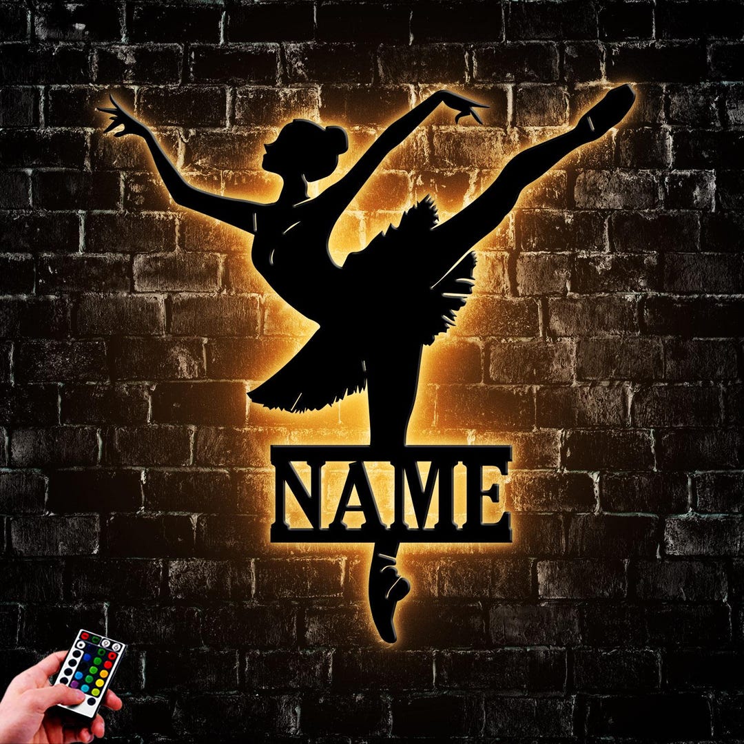 Custom Ballet Girl Metal Wall Art LED Light, Personalized Dancer Name ...