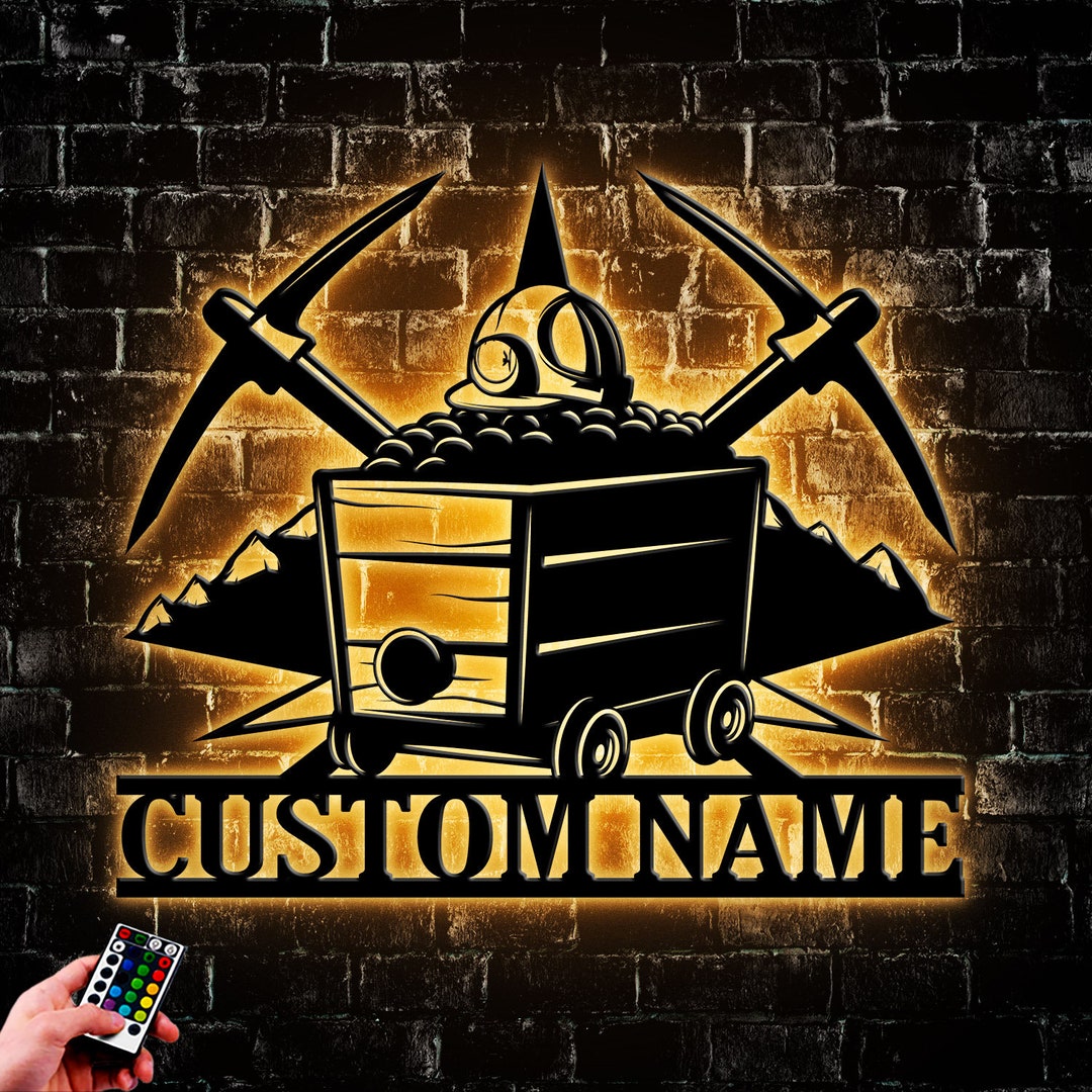 Custom Coal Mining Metal Wall Art Led Light, Personalized Miner Name ...