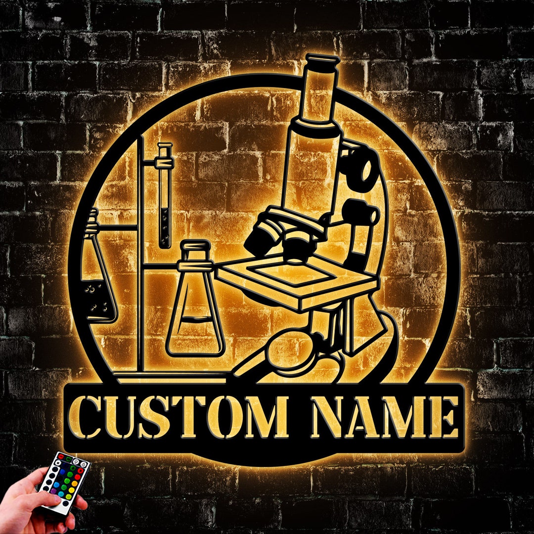 Custom Scientist Microscope Metal Wall Art Led Light, Personalized ...