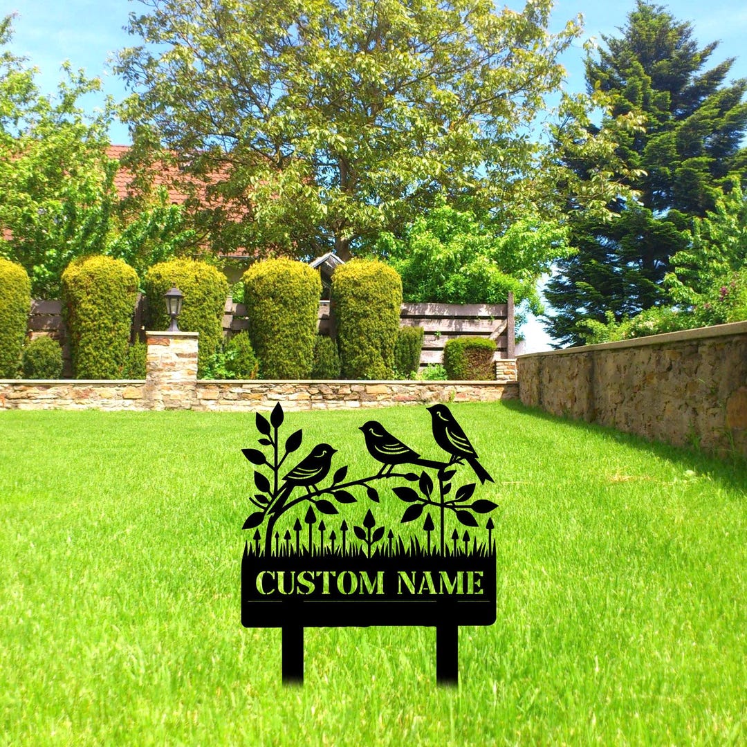 Custom Birds Garden Metal Sign, Personalized Gardener Name Sign Outdoor ...