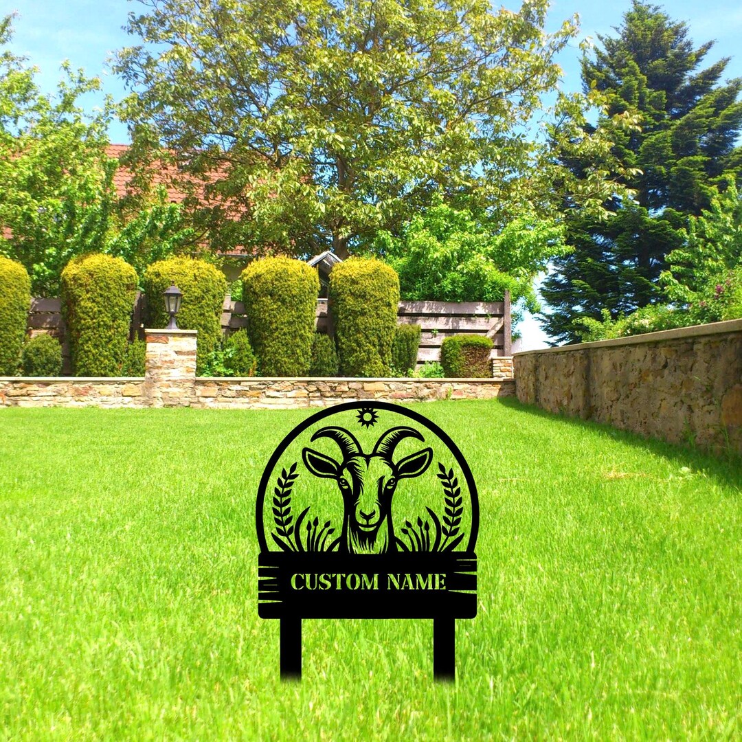 Custom Goat Garden Metal Sign, Personalized Gardener Name Sign Outdoor ...