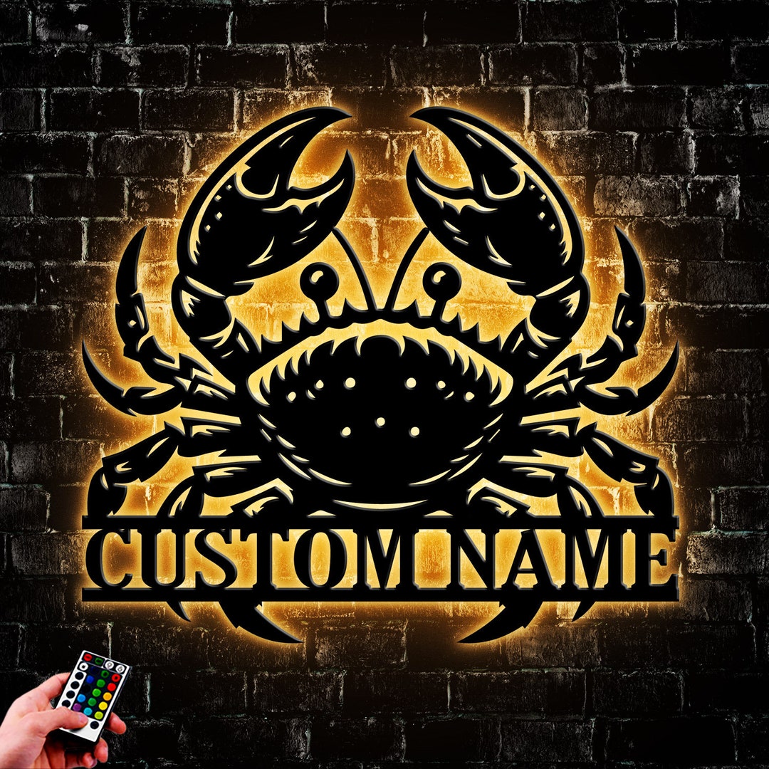 Custom Crab Metal Wall Art Led Light, Personalized Ocean Lover Name ...