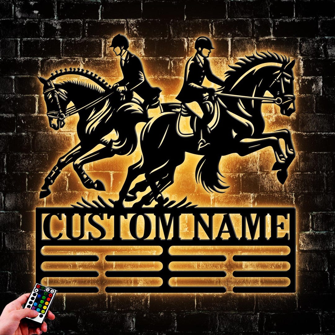 Custom Equestrian Medal Holder LED Light, Personalized Horse Rider Name ...