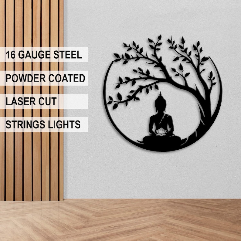 Tree of Life and Buddha Metal Wall Decor Led Light, Large Buddha Wall ...