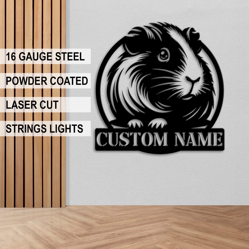 Custom Guinea Pig Metal Wall Art Led Light, Personalized Cavy Lover ...