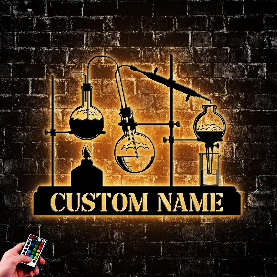 Custom Chemistry Teacher Metal Wall Art LED Light, Personalized Chemist Name Sign Science Home ...