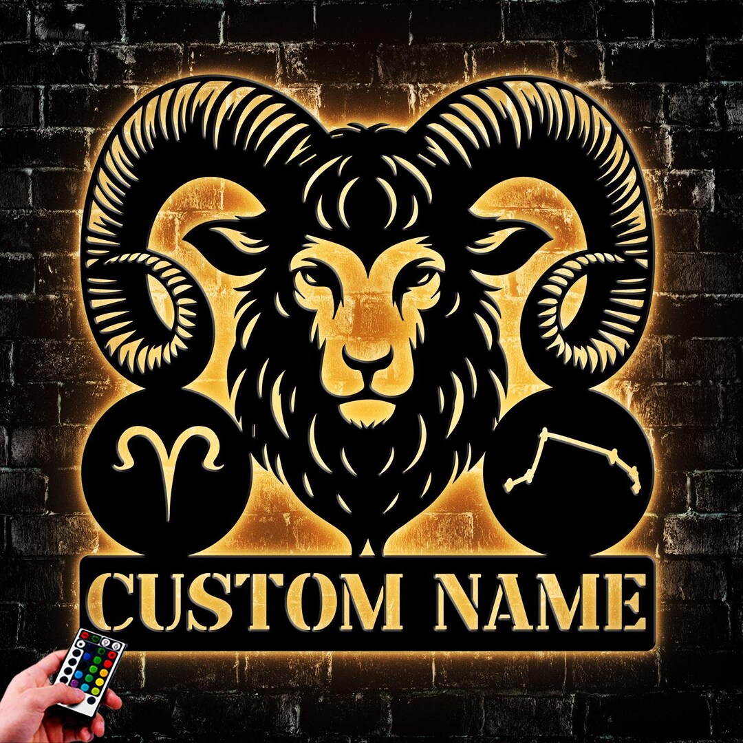 Custom Aries Zodiac Symbol Constellation Stars Metal Wall Art LED Light ...