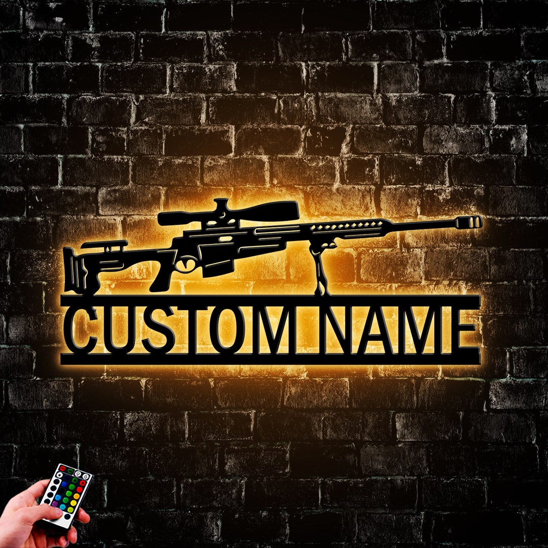 Custom Gun Metal Wall Art Led Light, Personalized Gunlover Name Sign ...