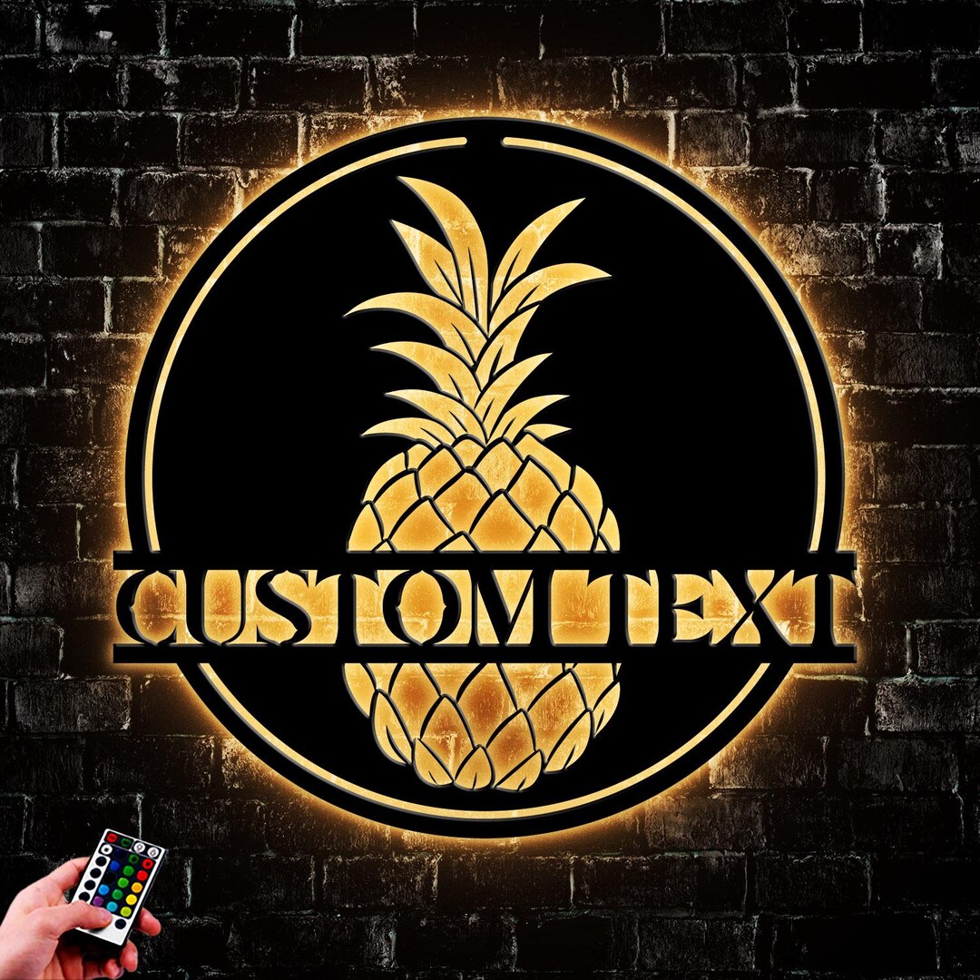Custom Pineapple Metal Wall Art LED Light, Personalized Welcome New ...