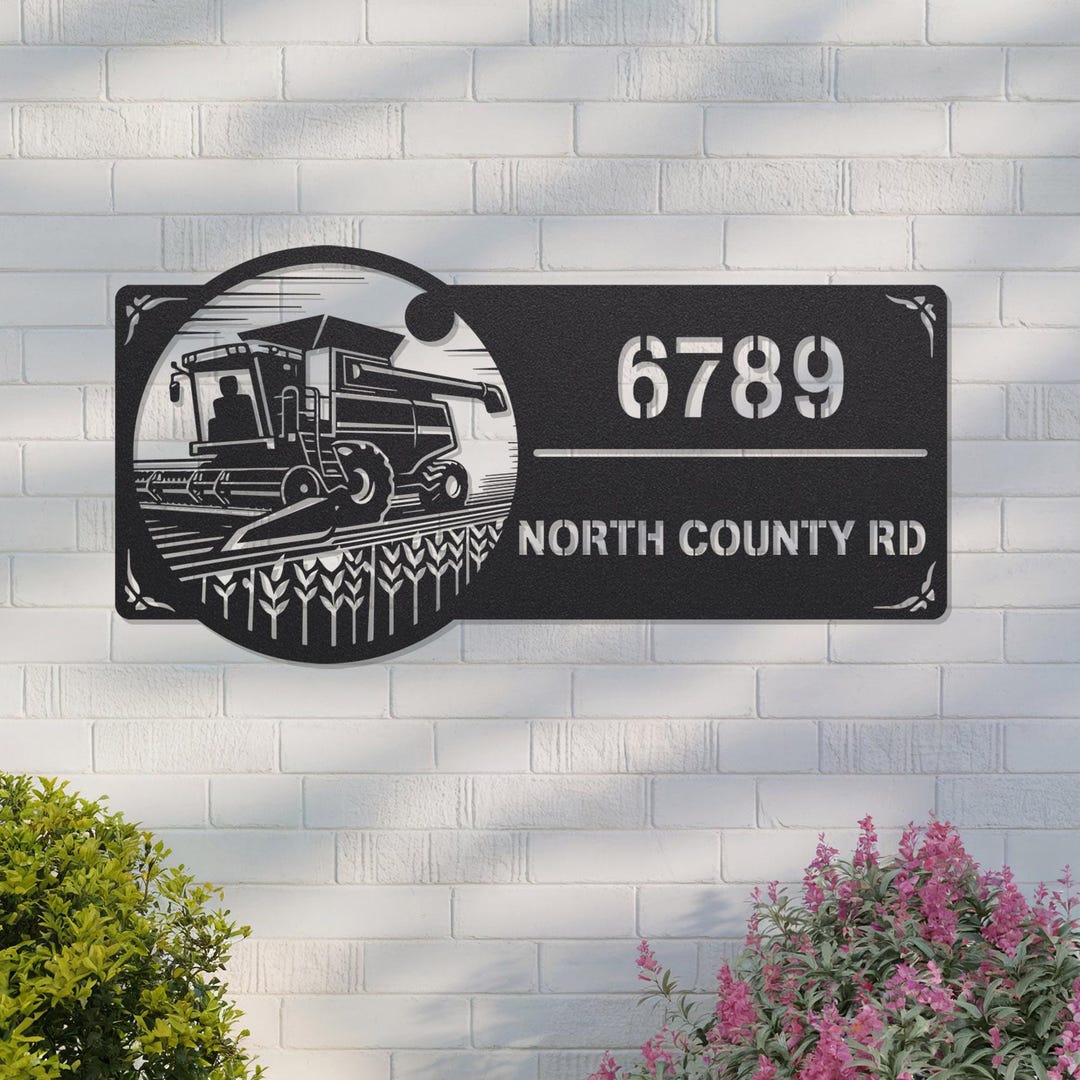 Custom Harvester Combine Address Sign, Personalized Farmer Name Yard ...