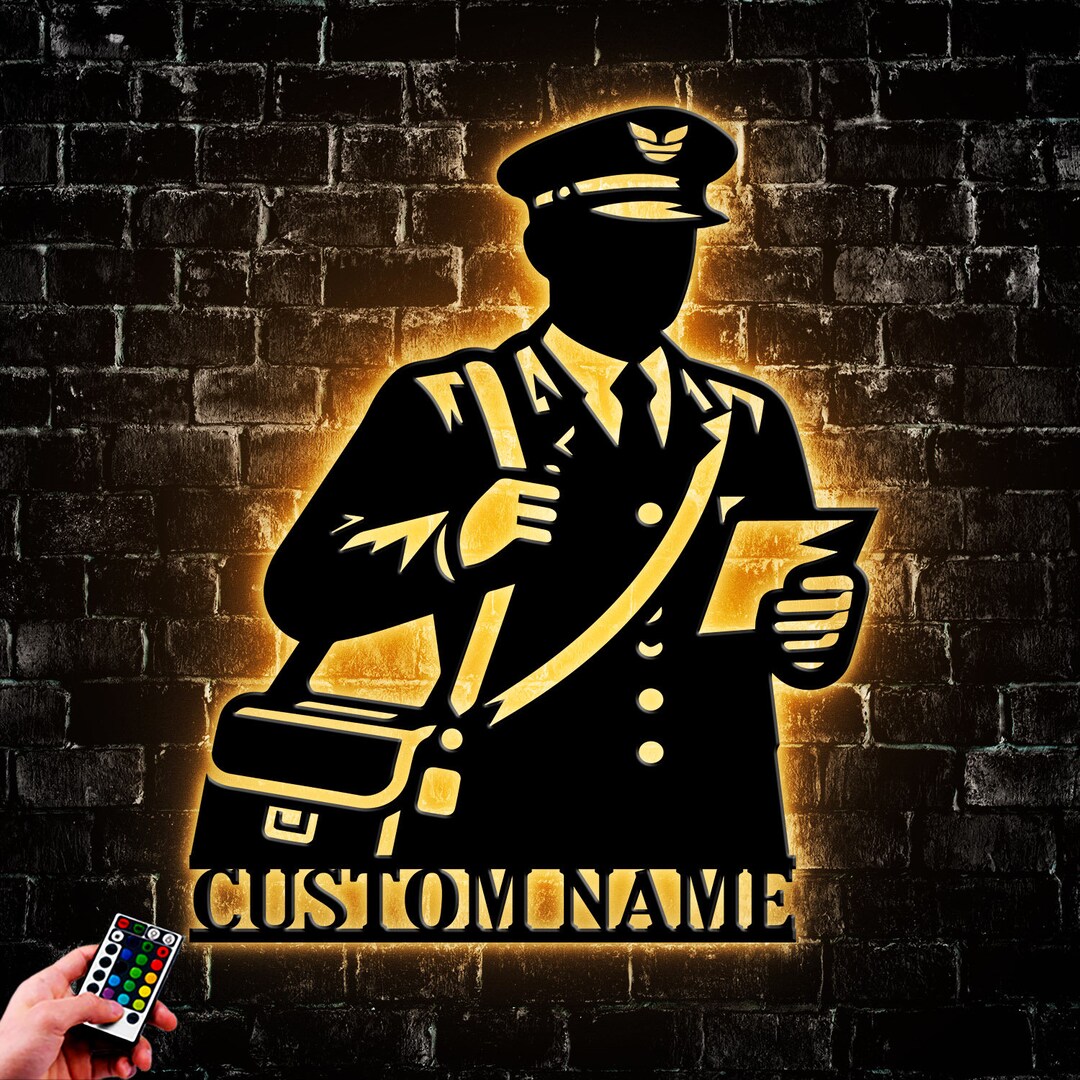 Custom Post Office Metal Wall Art Led Light, Personalized Postman Name ...