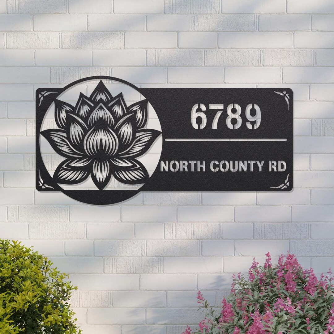 Custom Lotus Flower Address Sign, Personalized Yoga Lover Name Yard ...