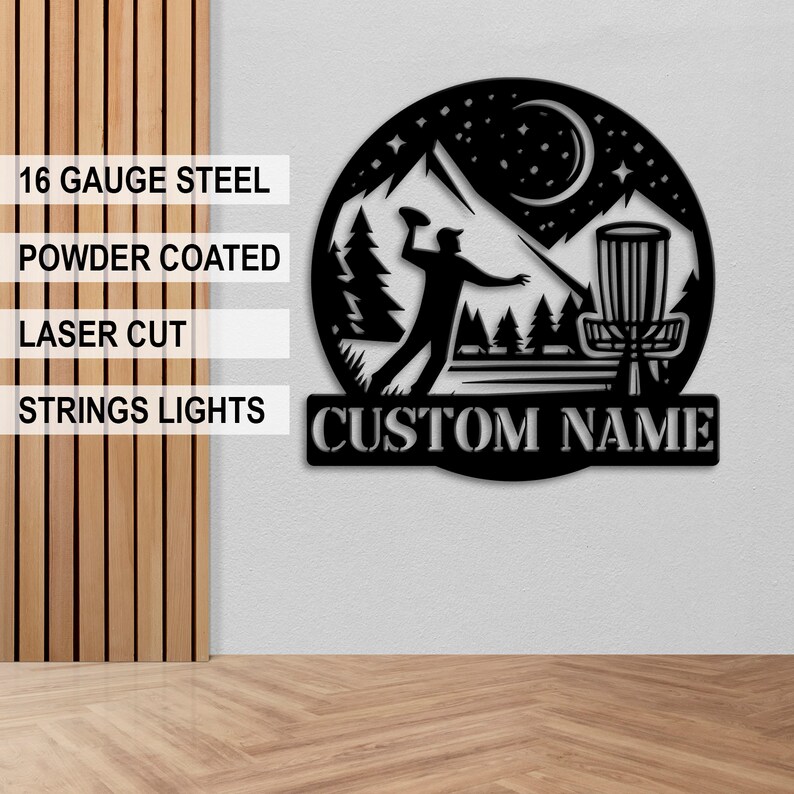 Custom Disc Golf Metal Wall Art Led Light, Personalized Disc Golfer ...