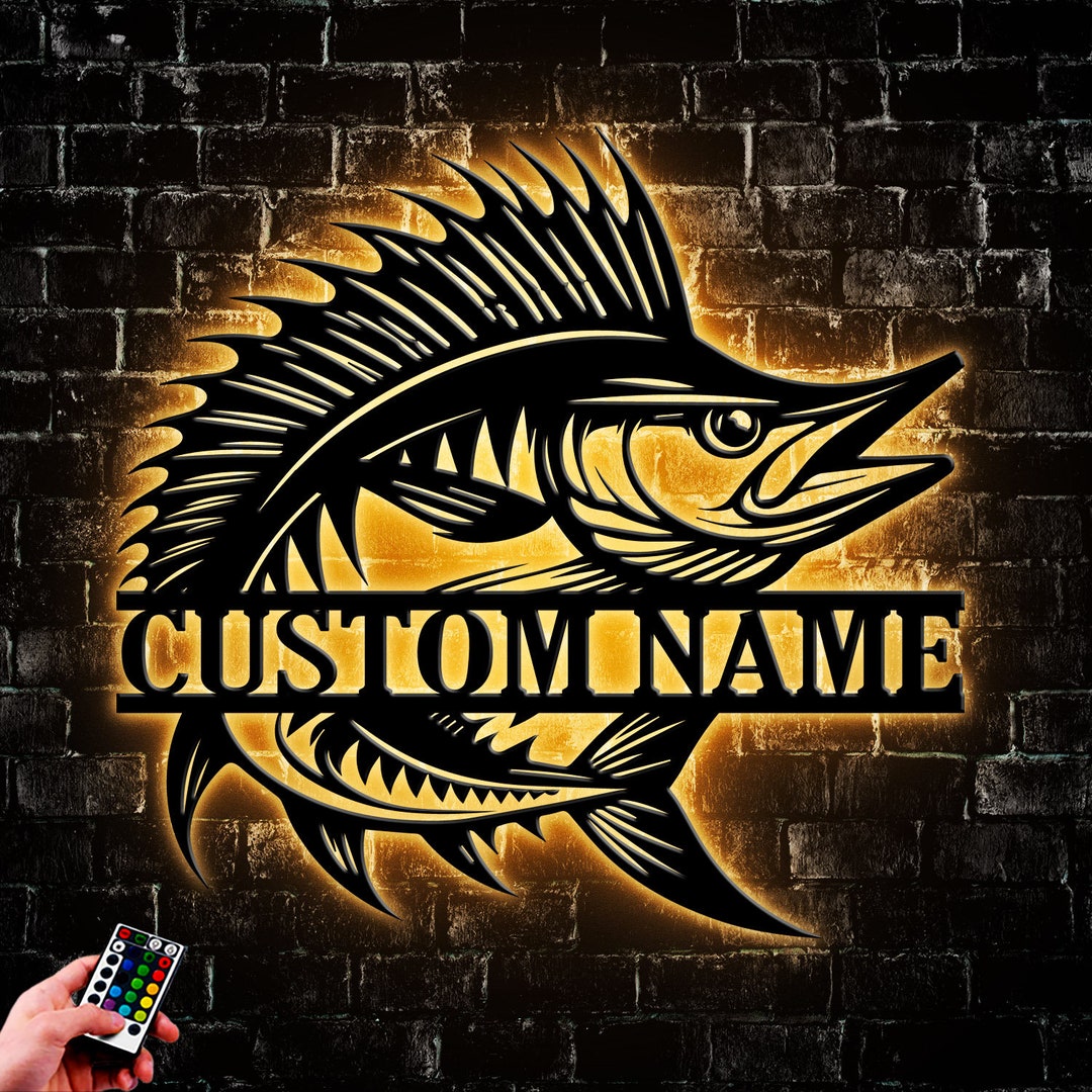 Custom Wahoo Fish Metal Wall Art Led Light, Personalized Angler Name ...