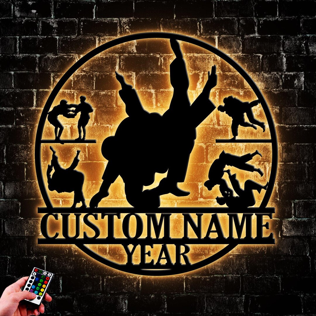 Custom Brazilian Jiu Jitsu Metal Wall Art LED Light, Personalized Jiu ...