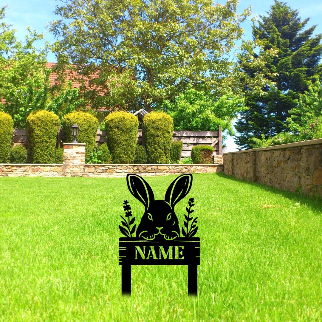 Custom Rabbit Farm Garden Metal Sign, Personalized Gardener Name Sign ...