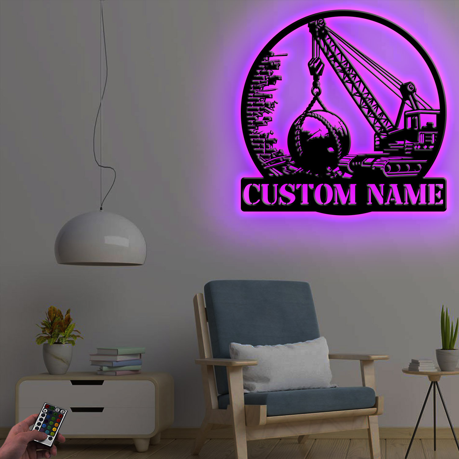 Custom Wrecking Ball Crane Metal Wall Art LED Light, Personalized ...
