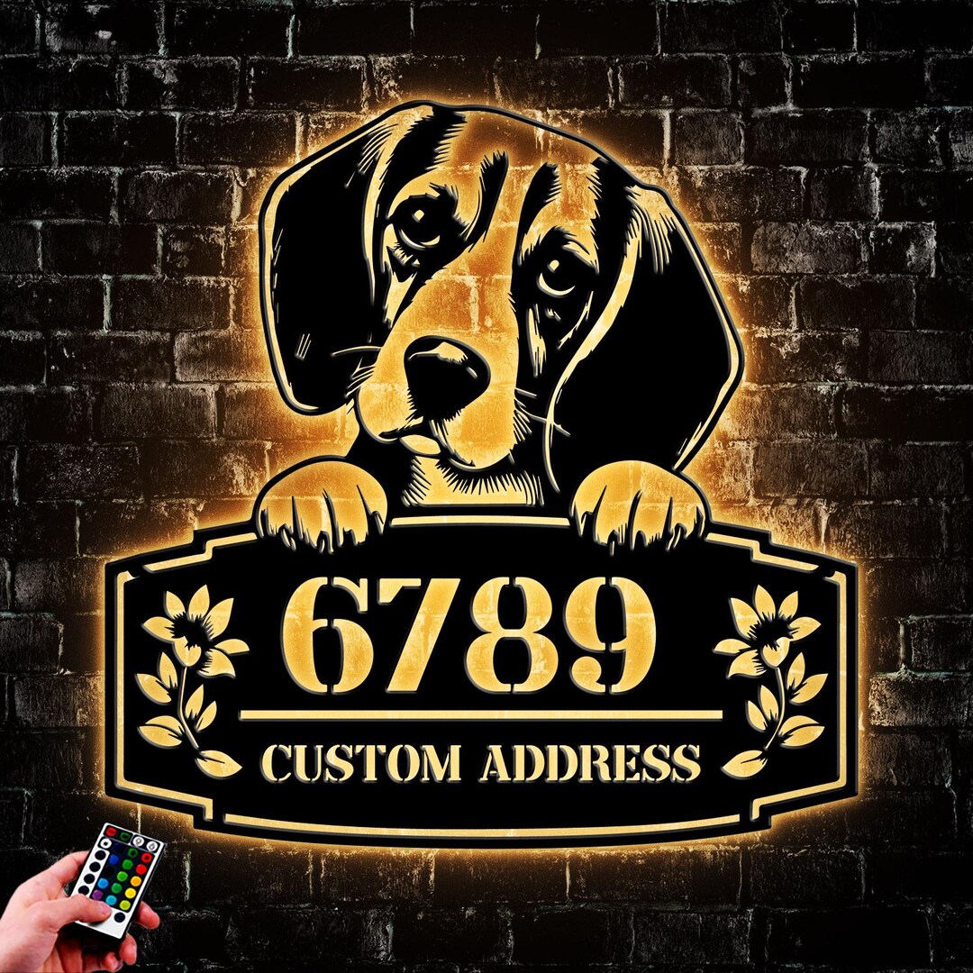 Custom Beagle Peeking Metal House Number LED Light, Personalized ...