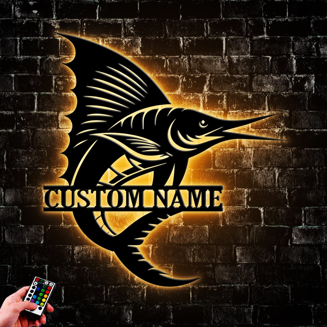 Custom Sailfish Metal Wall Art Led Light, Personalized Angler Name Sign ...